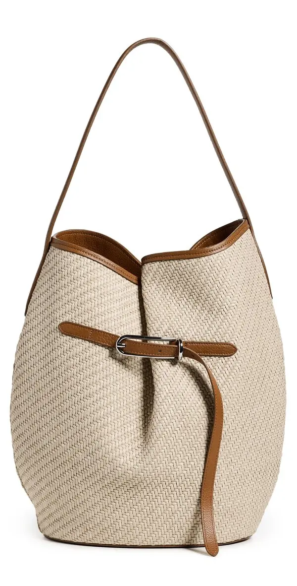 LIFFNER Belted Large Raffia Bucket Bag - Beige Silver Hardware