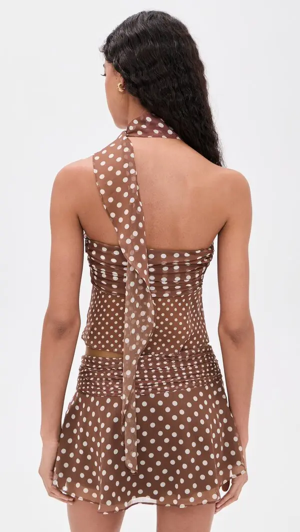 GUIZIO Crinkled Dot Chiffon Wrap Top