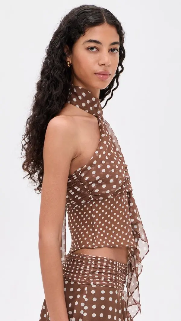 GUIZIO Crinkled Dot Chiffon Wrap Top