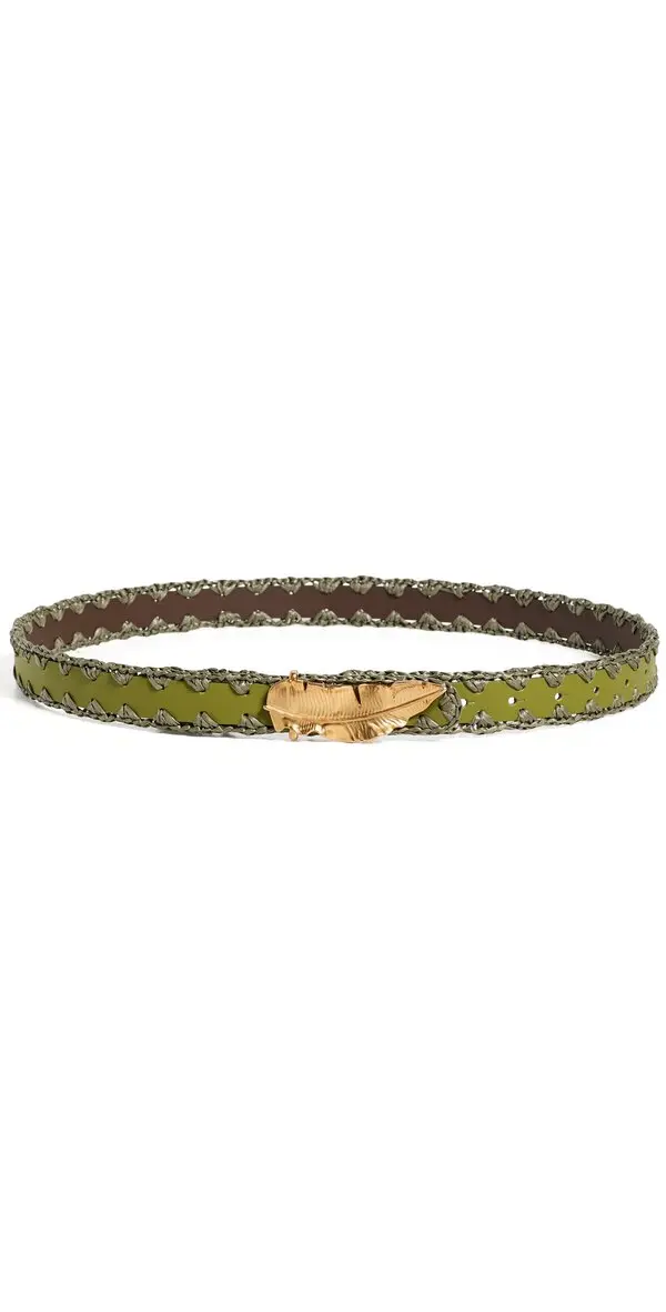Farm Rio Leather Belt With Leaf Buckle - Military Green