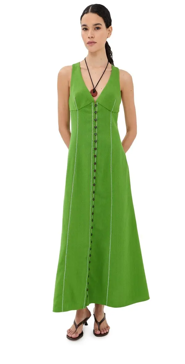 Rosie Assoulin Row Your Buttons Dress - Grass Green