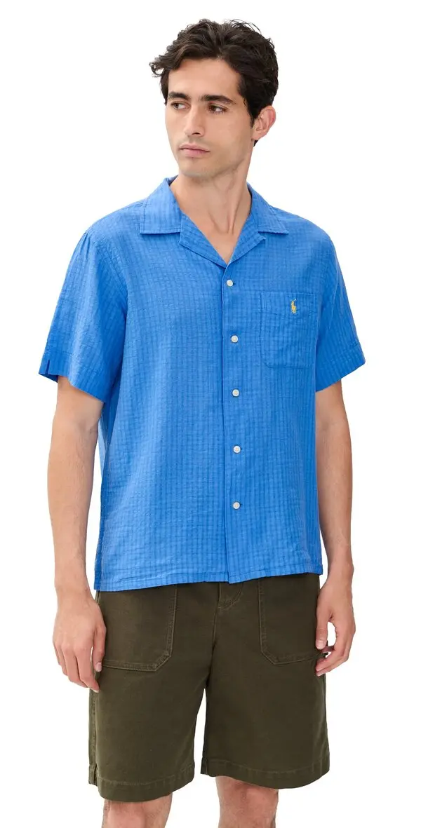 Polo Ralph Lauren Short Sleeve Seersucker Linen Andy Camp - Scottsdale Blue