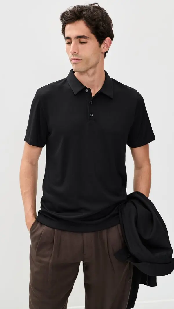 Theory Bron Polo In Modal Jersey - Black