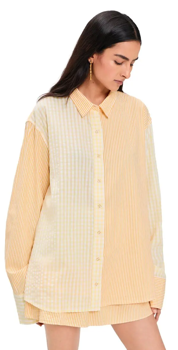 CONIGLIO PALM BEACH Classic Button Down Shirt - Daffodil Combo Stripe