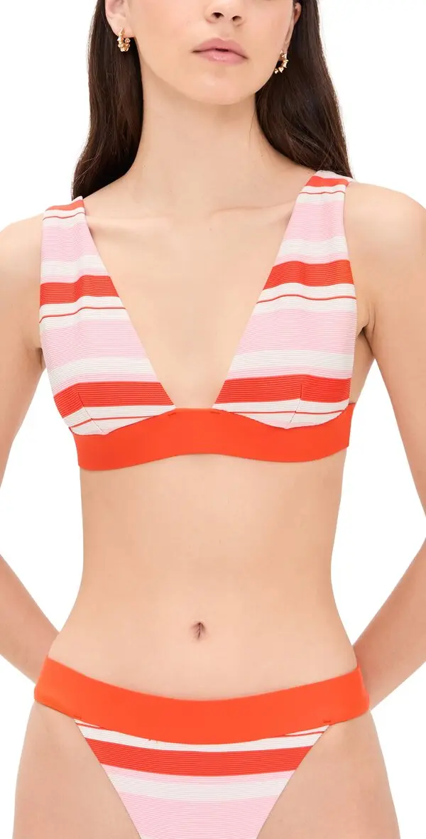Simkhai Tillie Triangle Bikini Top - Lobster Stripe
