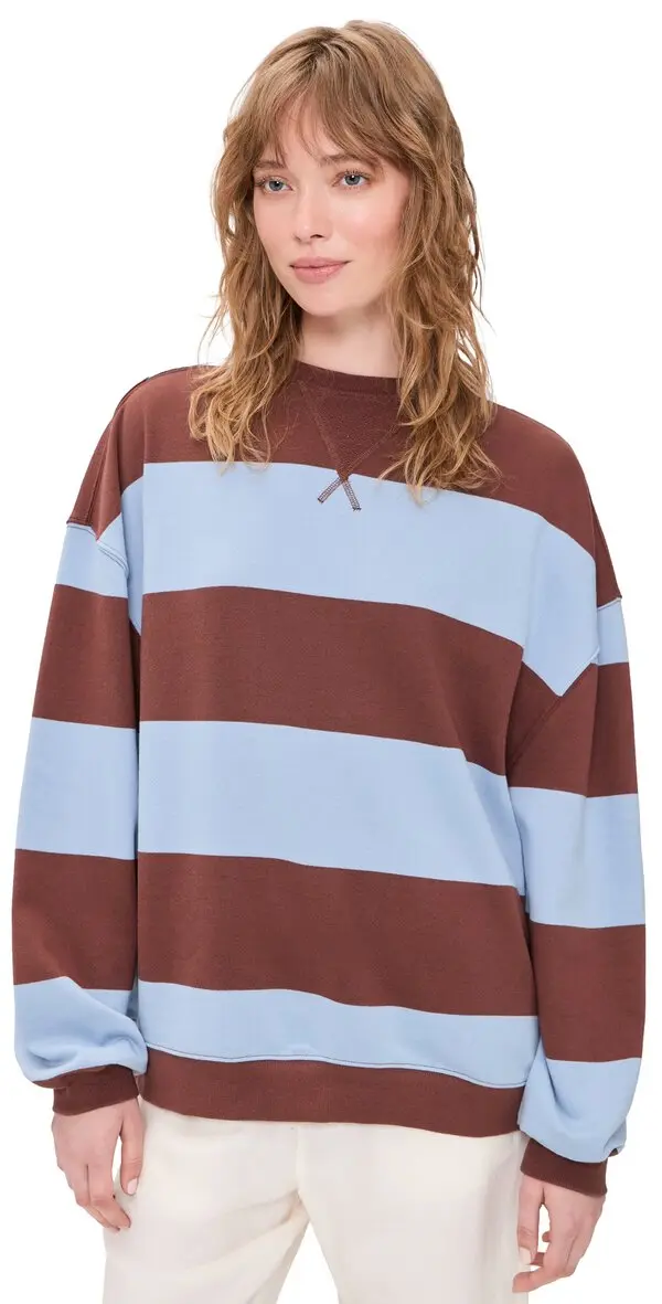 Free People Striped French Terry Pullover - Periwinkle Combo