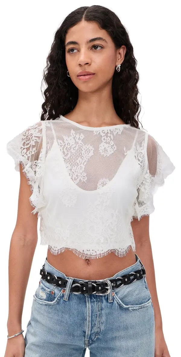 Free People Lunar Ash Lace Top - Clean Ivory