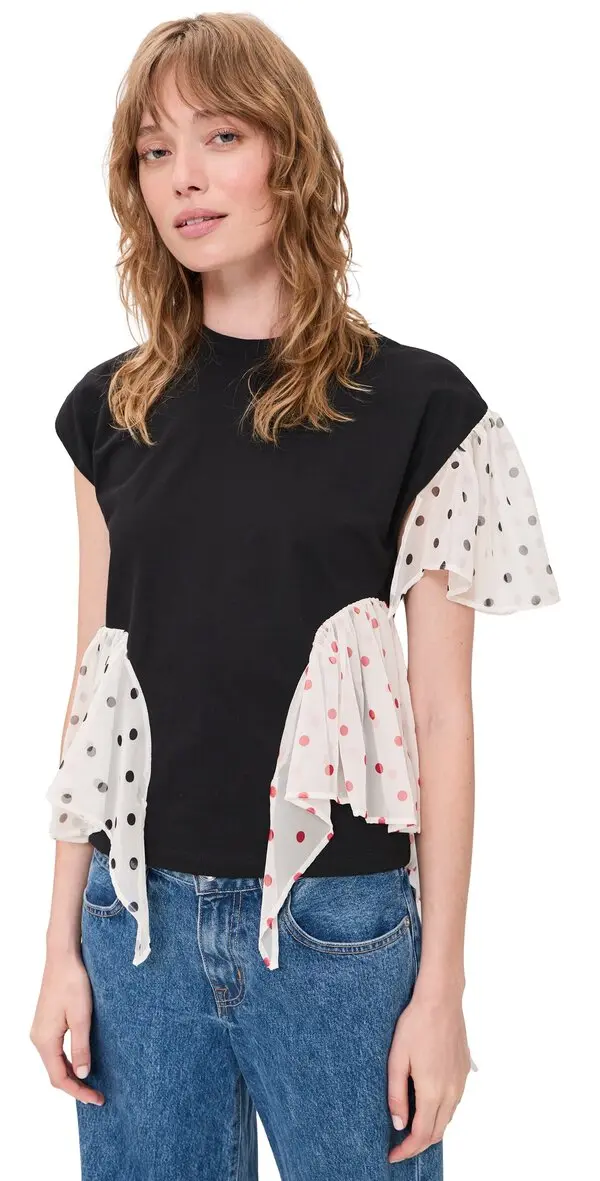 MSGM Polka Dot Embellished Tee - Black