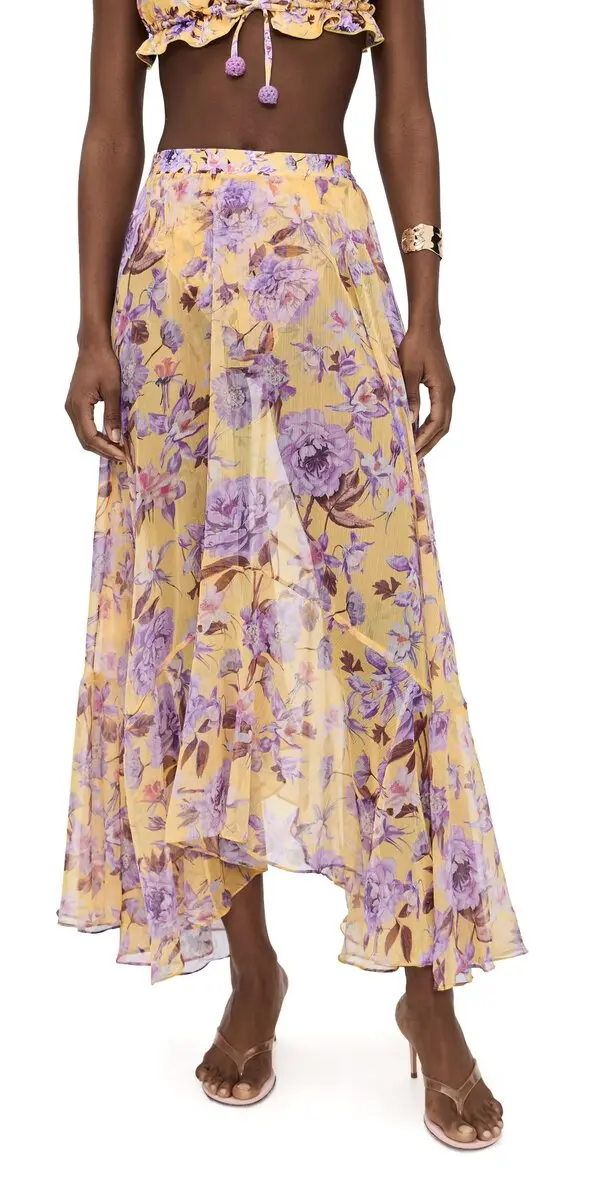 PatBO Peony Print Lycra Maxi Skirt - Yellow