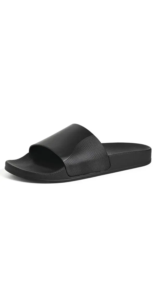Frescobol Carioca Humberto Leather Wave Print Slides - Black