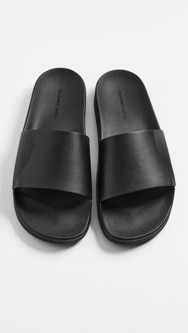 Frescobol Carioca Humberto Leather Wave Print Slides - Black