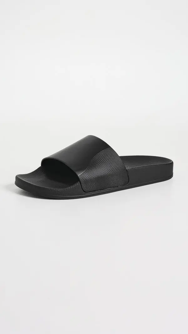 Frescobol Carioca Humberto Leather Wave Print Slides - Black
