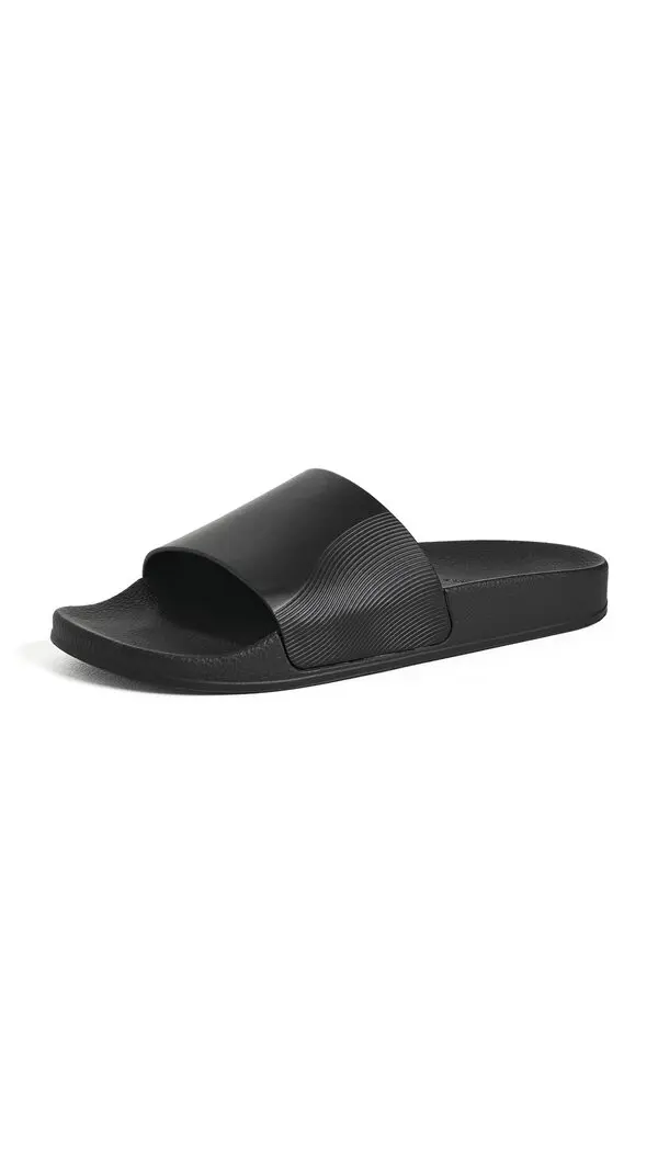 Frescobol Carioca Humberto Leather Wave Print Slides - Black