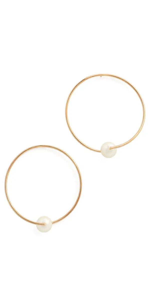 Alexa Leigh Large Pearl Hoop Earrings - Yellow Gold