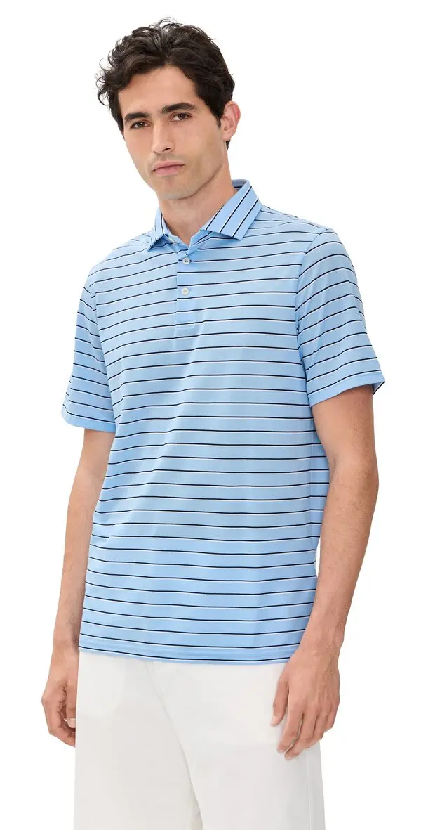 Rlx Ralph Lauren Multi Stripe Tour Pique Polo - Office Blue Multi