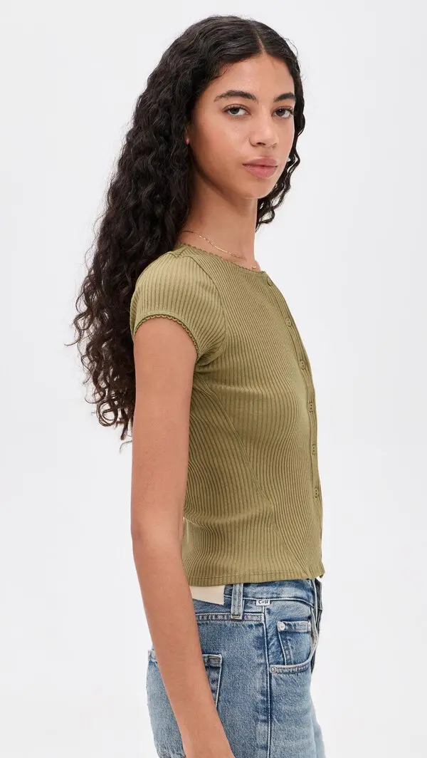 Free People Ribbed Button-down Cardigan - Green