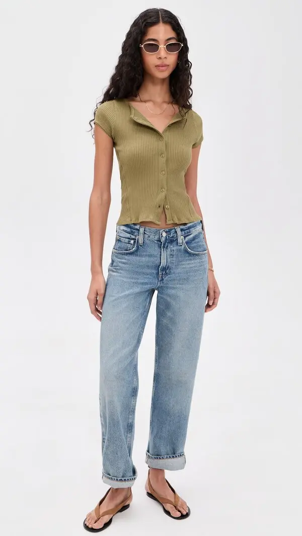 Free People Ribbed Button-down Cardigan - Green