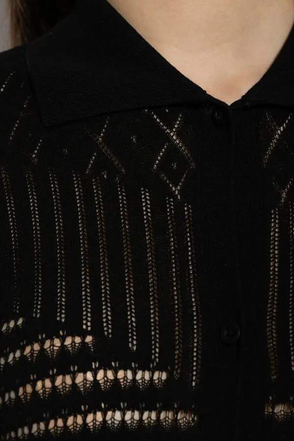 AKEP Long-sleeve Openwork Knit Cardigan
