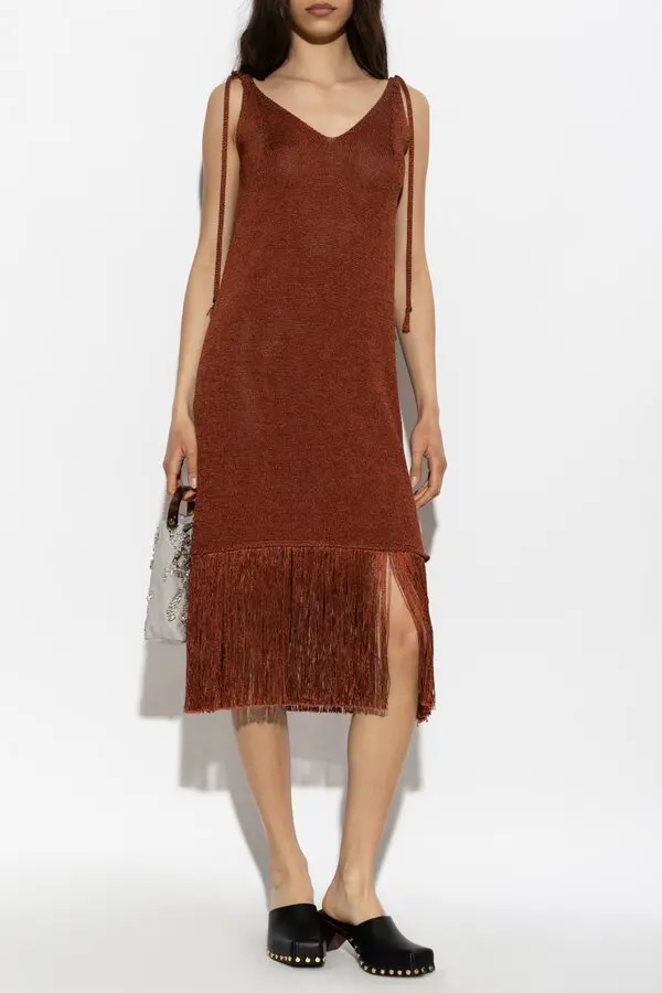 AKEP Fringe-trimmed Midi Dress