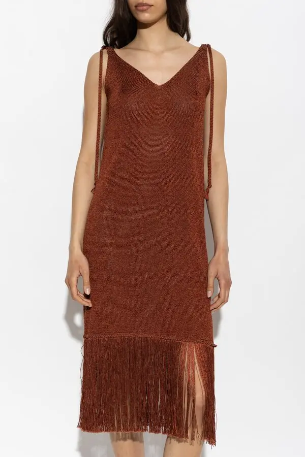 AKEP Fringe-trimmed Midi Dress