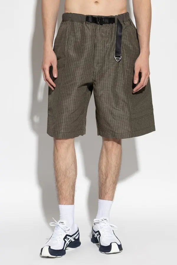 Comme Des Garçons Check Patterned Shorts With Belt - Brown