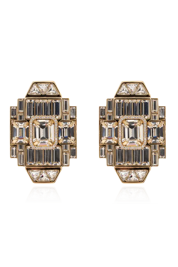 FERRAGAMO Clip-on Earrings With Crystals - Gold