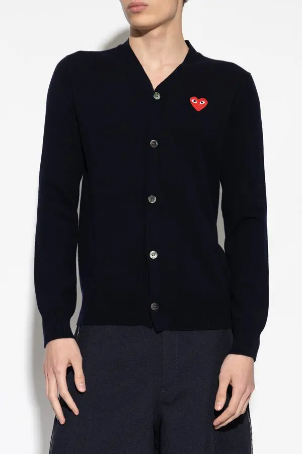 Play Comme Des Garcon Wool Cardigan With Patch - Grey