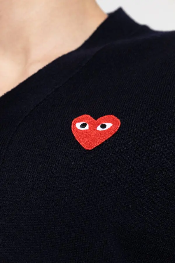 Play Comme Des Garcon Wool Cardigan With Patch - Grey