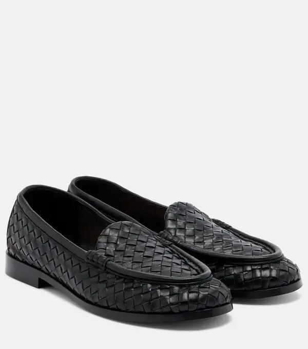 Bottega Veneta Silenzio Intrecciato Leather Loafers - Black
