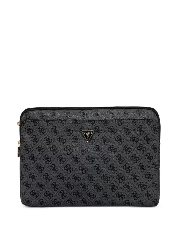 Guess Monogram-print Logo-plaque Laptop Bag - Grey