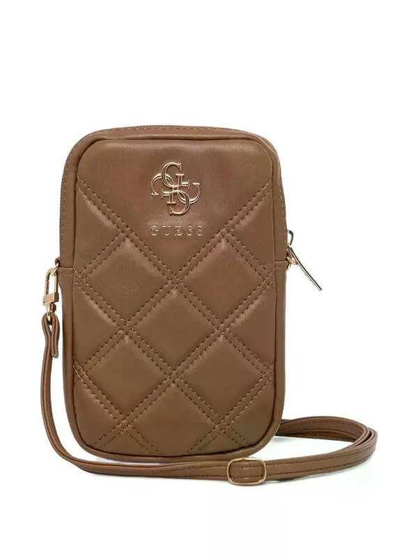 Guess Quilted Logo-plaque Phone Bag - Brown