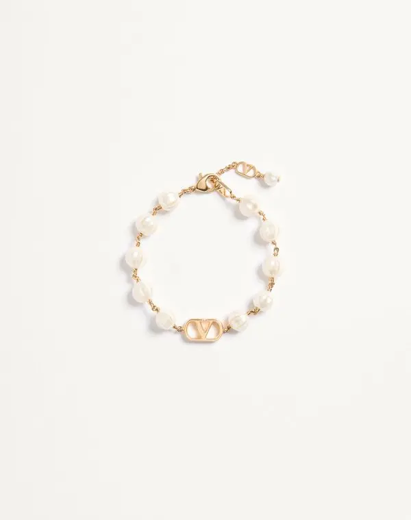 Valentino Garavani Vlogo Signature Beaded Bracelet - Gold/cream