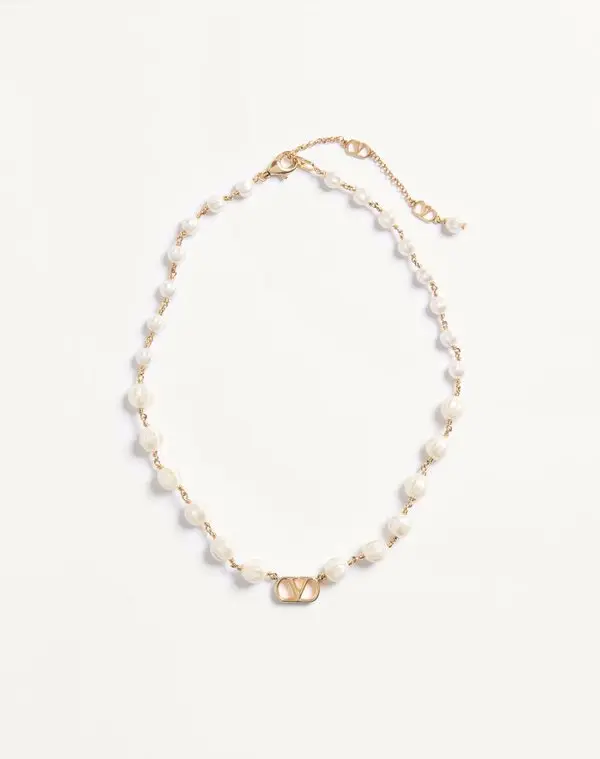 Valentino Garavani Vlogo Signature Necklace - Gold/cream