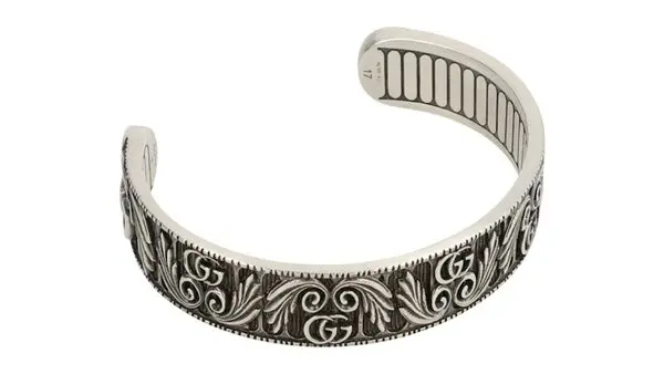 Gucci Sterling Marmont Gg And Leaf Cuff - Silver