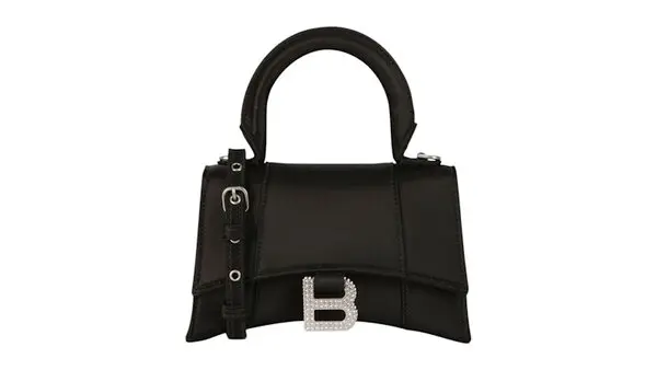 Balenciaga Hourglass Top Handle Bag In Satin And Strass - Black