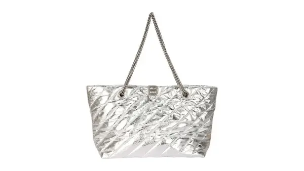 Balenciaga Metallized Quilted Crush Carry All Tote Bag - Silver