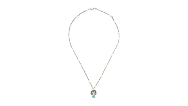 Gucci Lion Head Crystalembellished Necklace - Silver