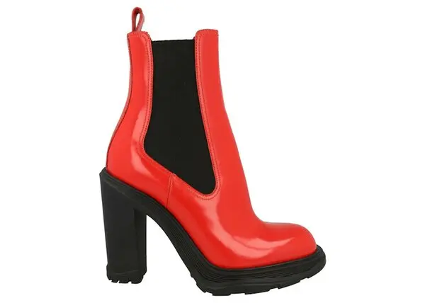 Alexander McQueen Tread Heeled Chelsea Boots - Poppy Red/black