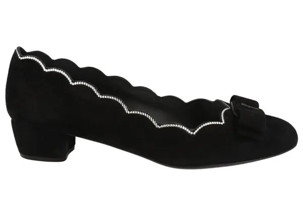 FERRAGAMO Vara Studded Scalloped Suede Pumps