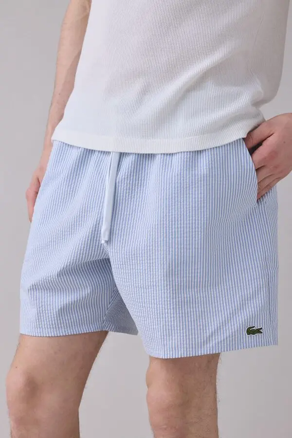Lacoste Striped Cotton-blend Swim Trunks - Blue