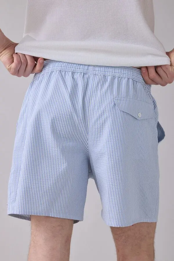 Lacoste Striped Cotton-blend Swim Trunks - Blue