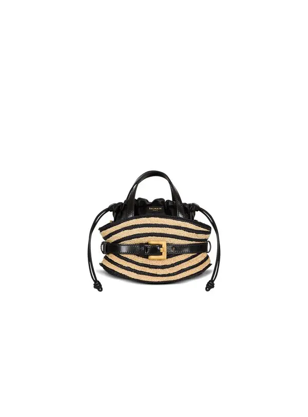 Balmain Mini Shuffle Bag In Smooth Leather And Raffia - Beige