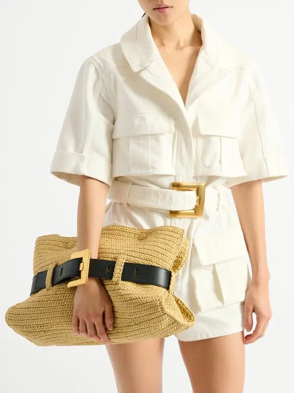 Balmain Medium Anthem Bag In Leather And Crochet