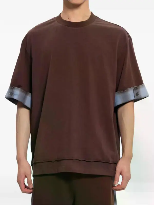 FENG CHEN WANG Check-cuff Layered-hem T-shirt