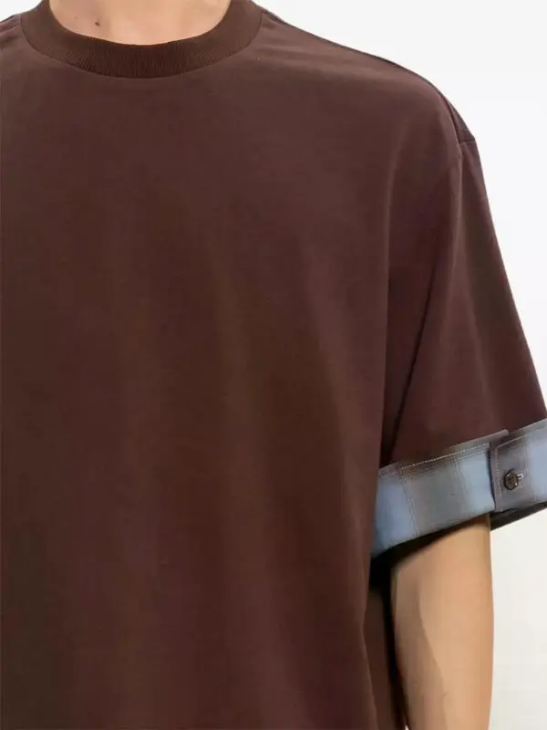 FENG CHEN WANG Check-cuff Layered-hem T-shirt