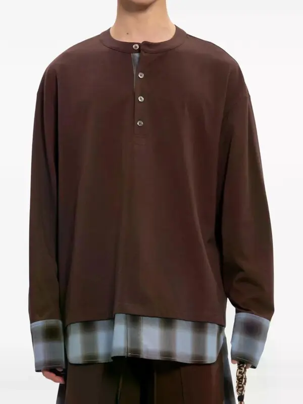 FENG CHEN WANG Layered-effect Henley T-shirt - Brown