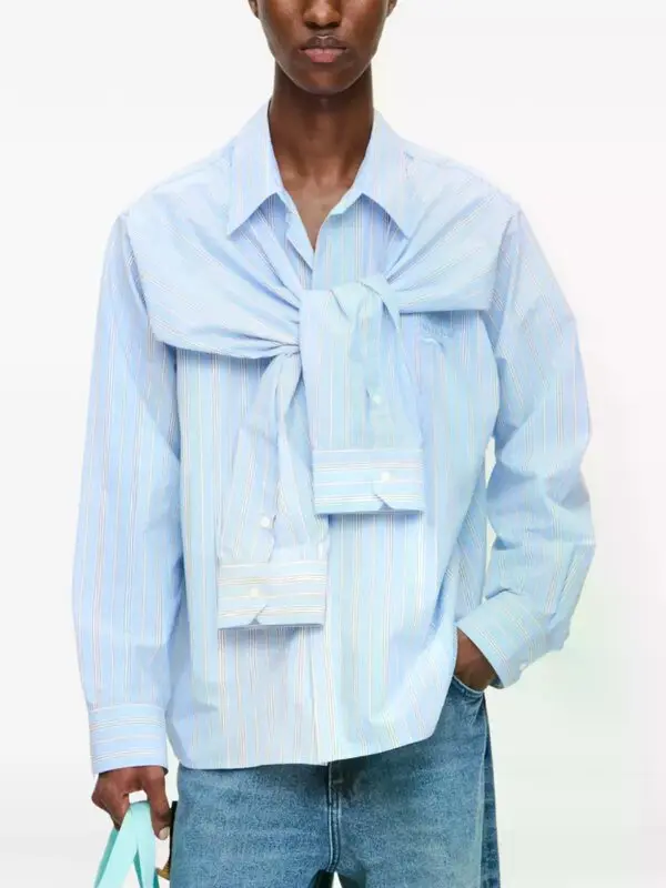 CHARLES JEFFREY Stripe-print Knotted-detail Shirt