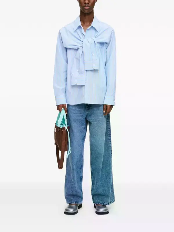 CHARLES JEFFREY Stripe-print Knotted-detail Shirt