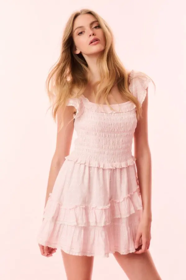 LoveShackFancy Aline Gingham Eyelet Dress - Angel Pink