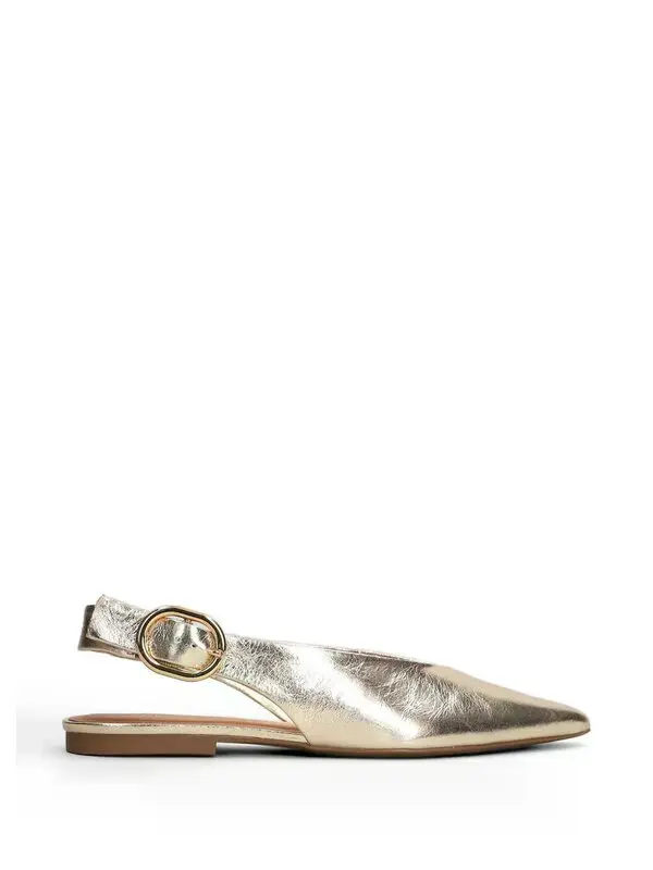 AREZZO Buckle-fastening Pointed-toe Slingback Ballet Flats - Gold